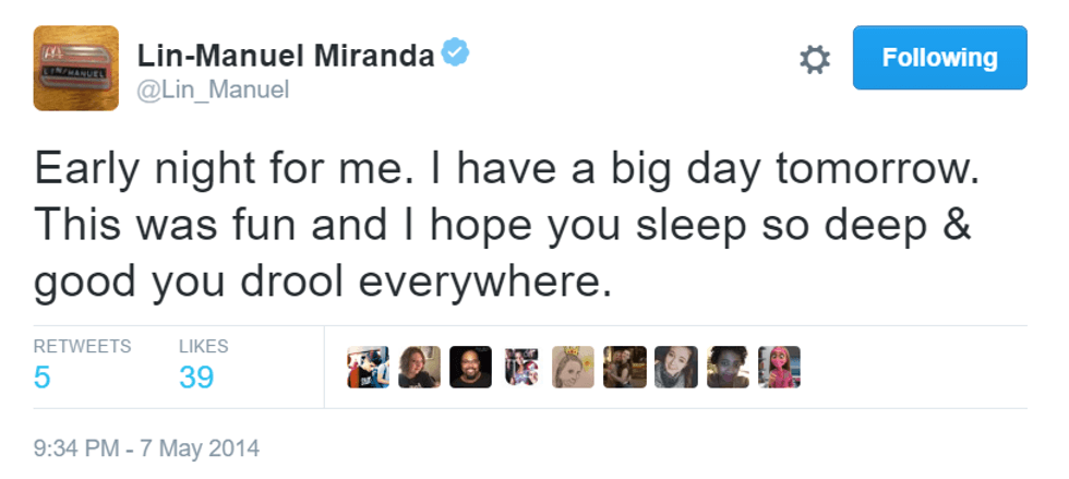 17 Of Lin-Manuel Miranda's Most Inspiring Goodnight Tweets