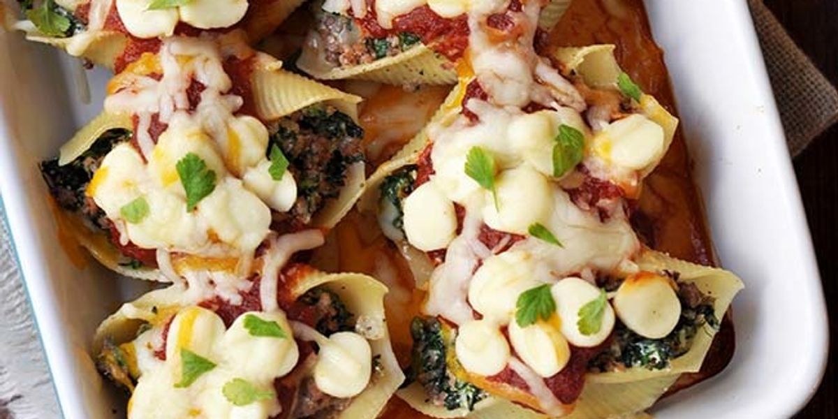 Healthy Stuffed Shells with Ground Turkey and Spinach - My Recipe Magic