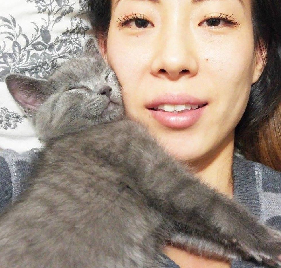 Runty Kitten Can't Stop Cuddling with His Forever Human, Even Looks ...