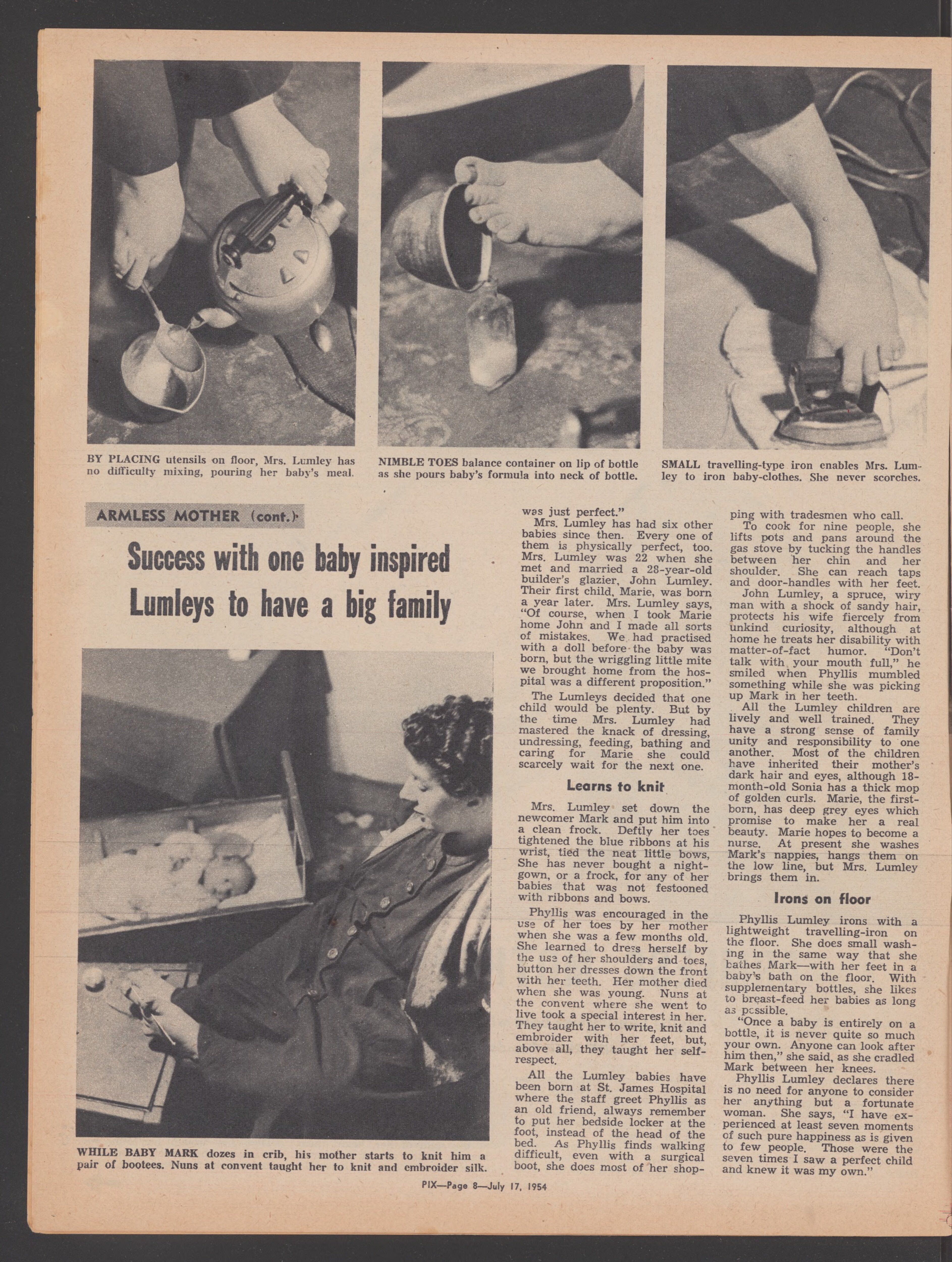 Amazing video shows 1950s mom of 7 without arms doing it all - Upworthy