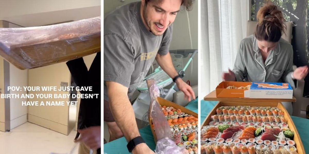 Dad surprises wife with epic sushi boat after she gives birth, and ...