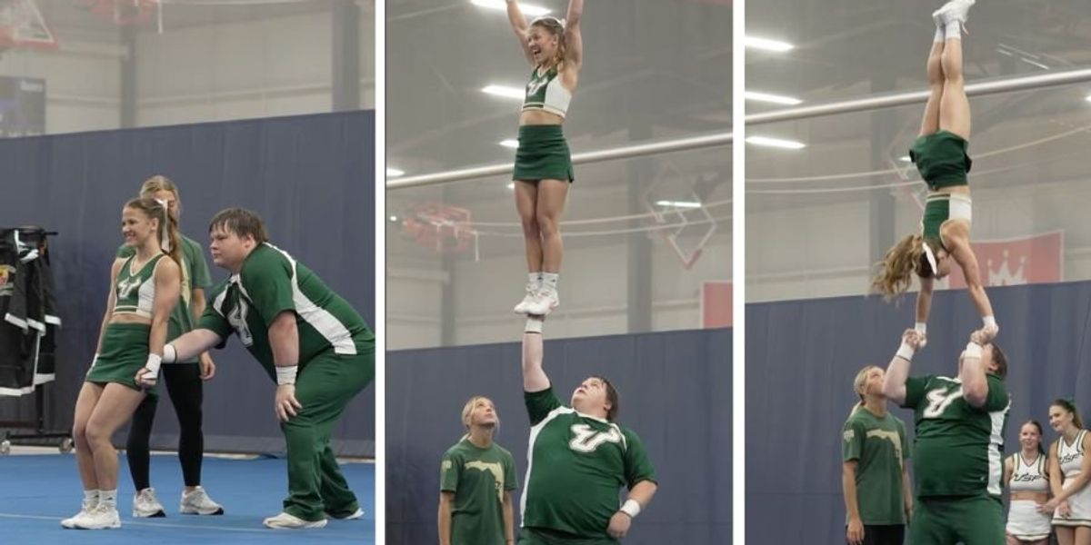 Male cheerleader gets all the love for his flawless one-handed lifts ...