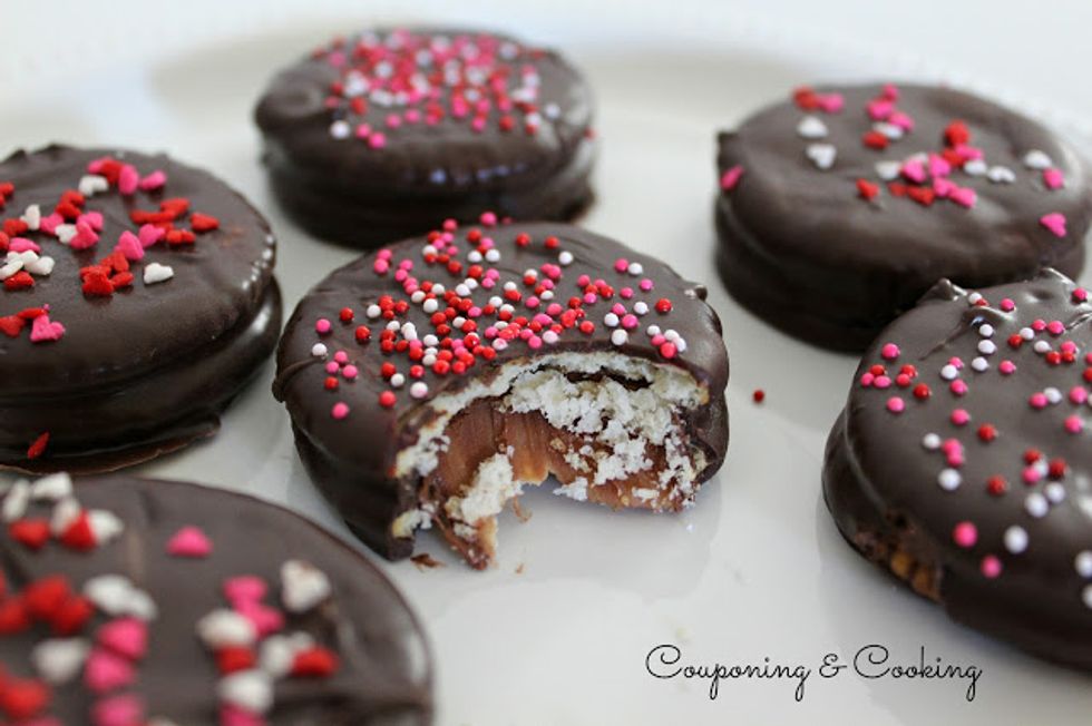 Chocolate Covered Rolo Stuffed Ritz Crackers - My Recipe Magic