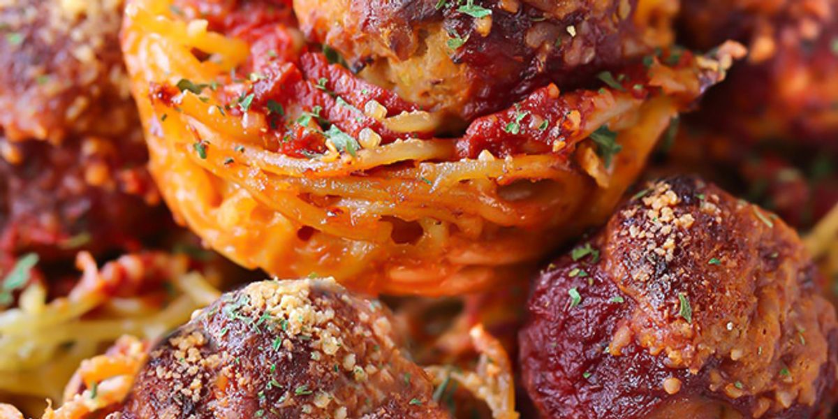 Muffin Tin Spaghetti Meatball Bites - My Recipe Magic