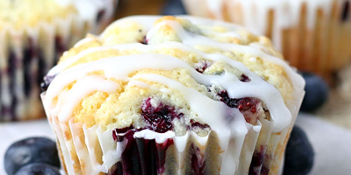 Lemon Blueberry Muffins with Lemon Glaze - My Recipe Magic