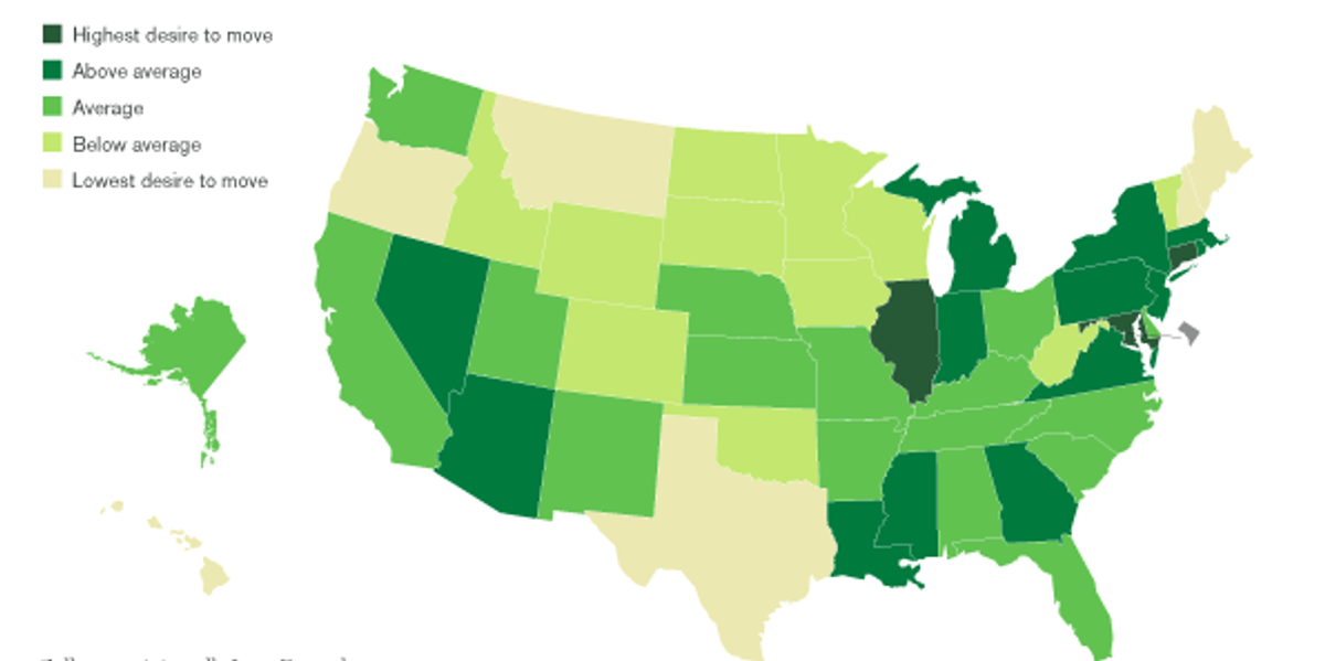What percent of residents want to move out of your state? This map ...