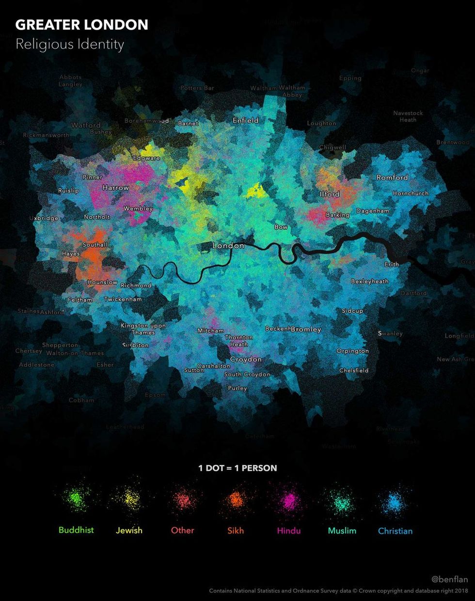 Stunning dot density map shows London’s religious clusters - Big Think