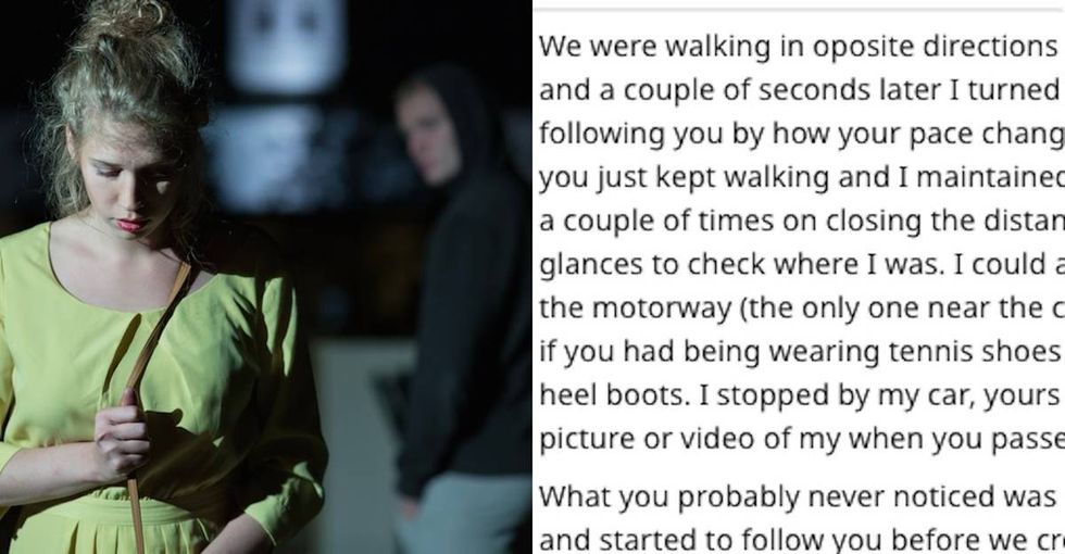 Man's anonymous open letter to the woman he followed to her car will ...