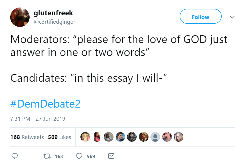 Tweets from the democrats debate