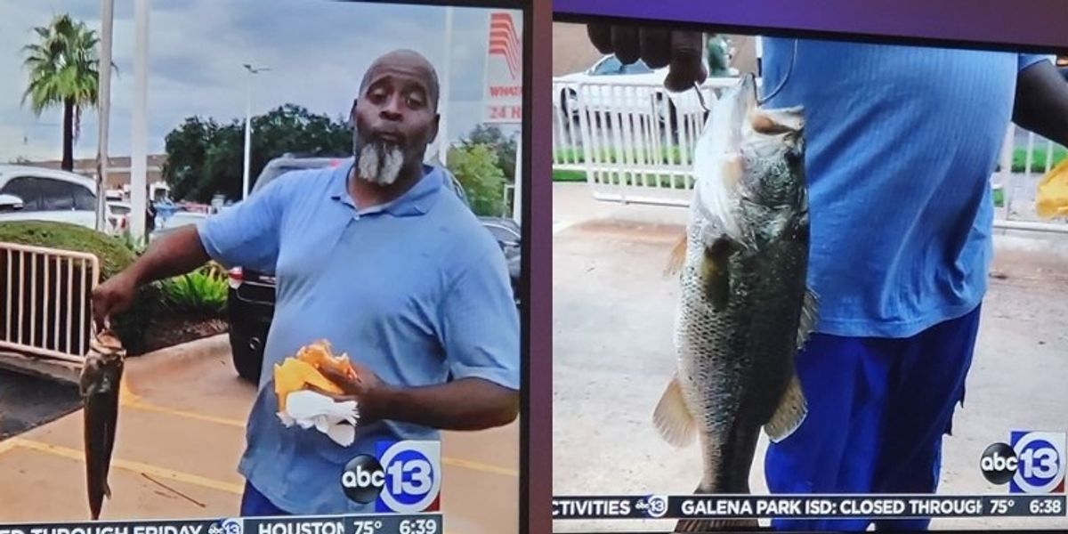 Man catches bass in floodwaters while eating Whataburger, is officially ...