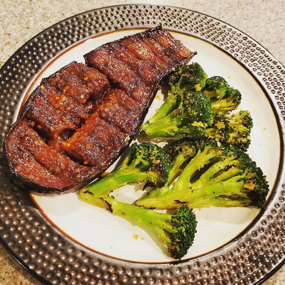 Chilli's BBQ Eggplant & Pan Seared Broccoli - xoNecole: Lifestyle ...