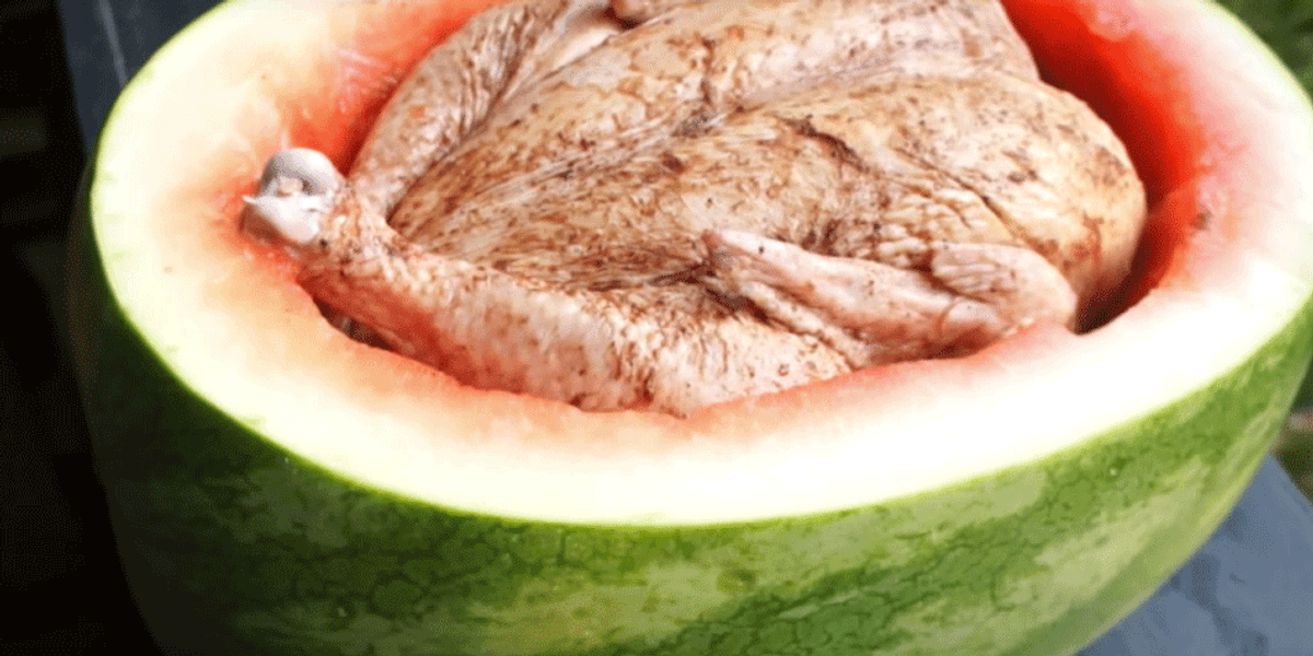 You can cook a whole chicken inside a watermelon because why not? - It ...