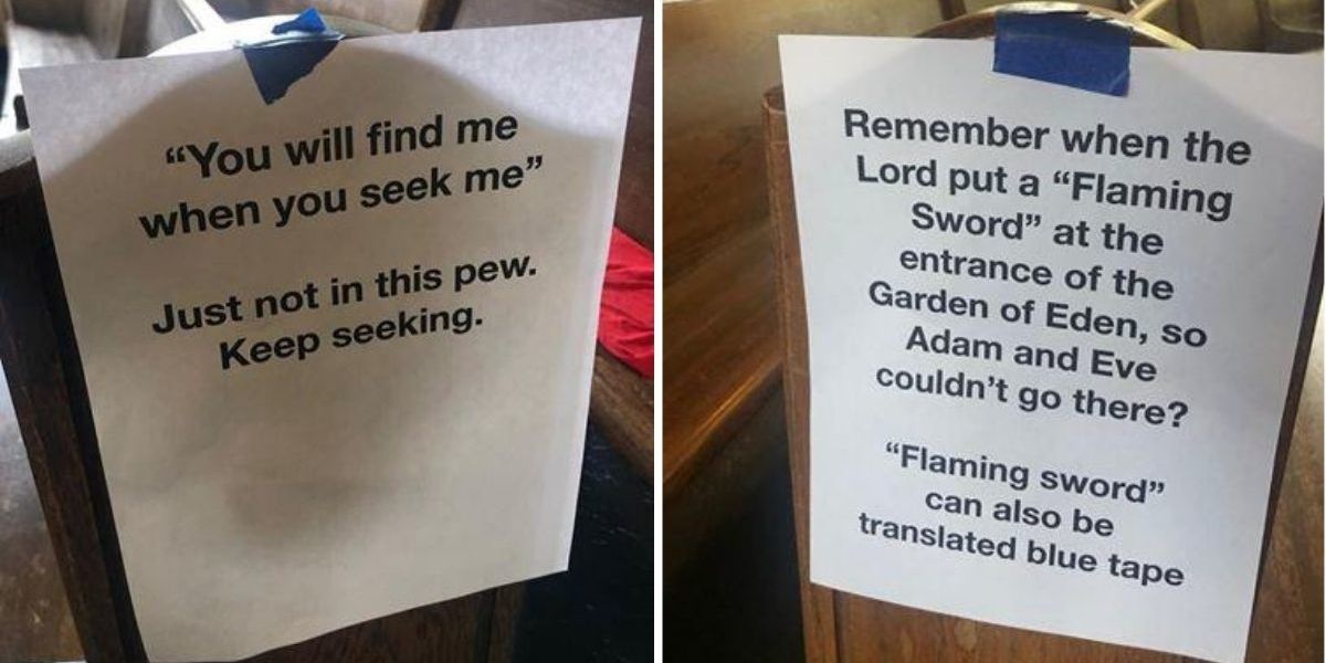 Church posts hilarious Bible-themed signs to enforce social distancing ...