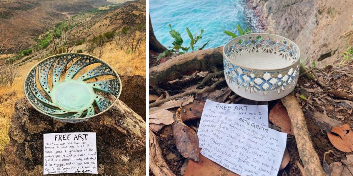Artist leaves handmade pottery in random places for people to find ...
