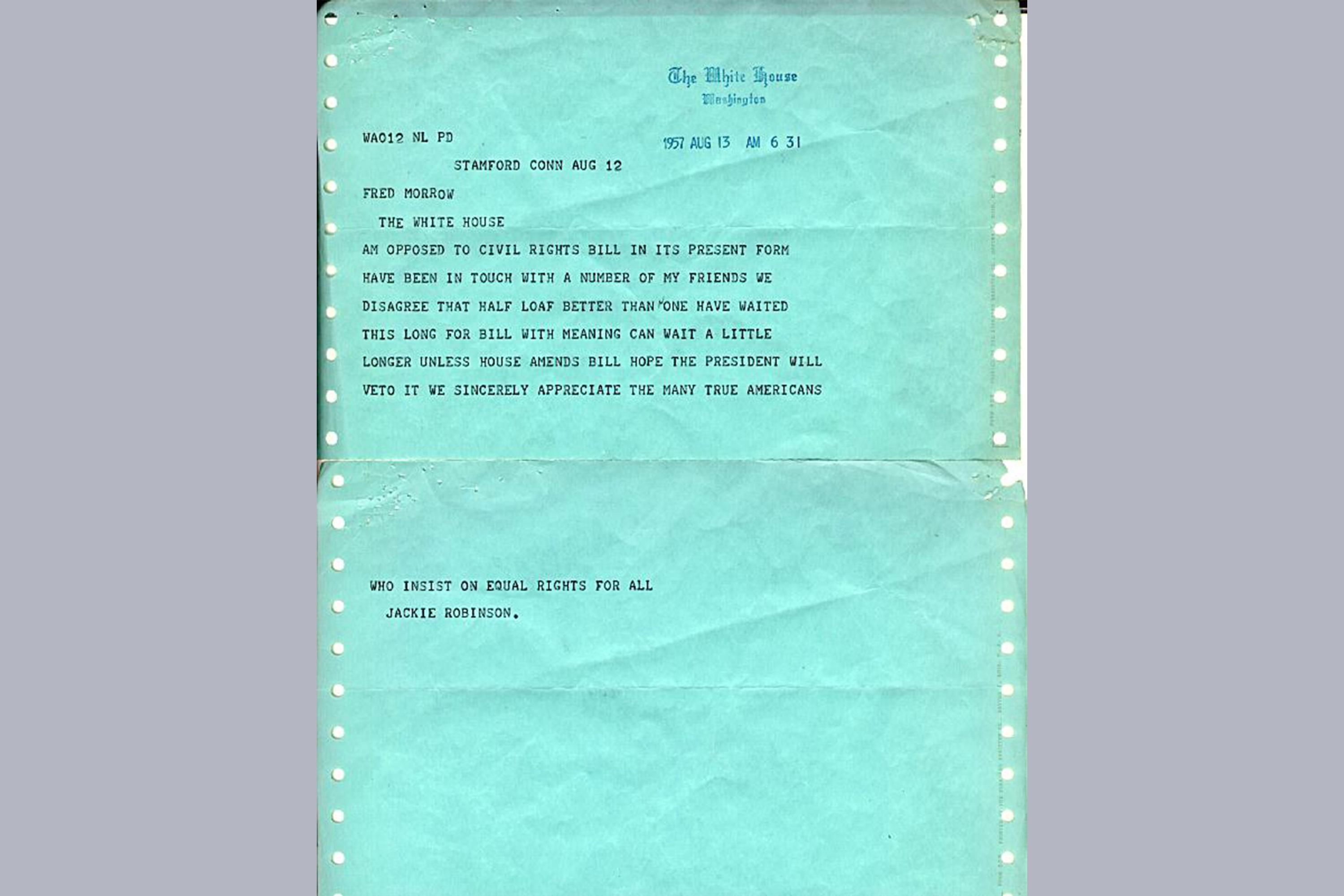 Jackie Robinson sent a telegram to the White House - Upworthy