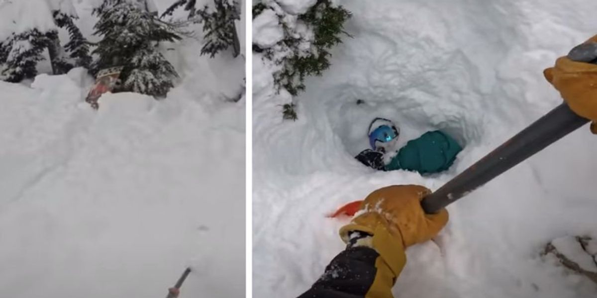 Skier rescues a snowboarder stuck upside-down in a tree well - Upworthy